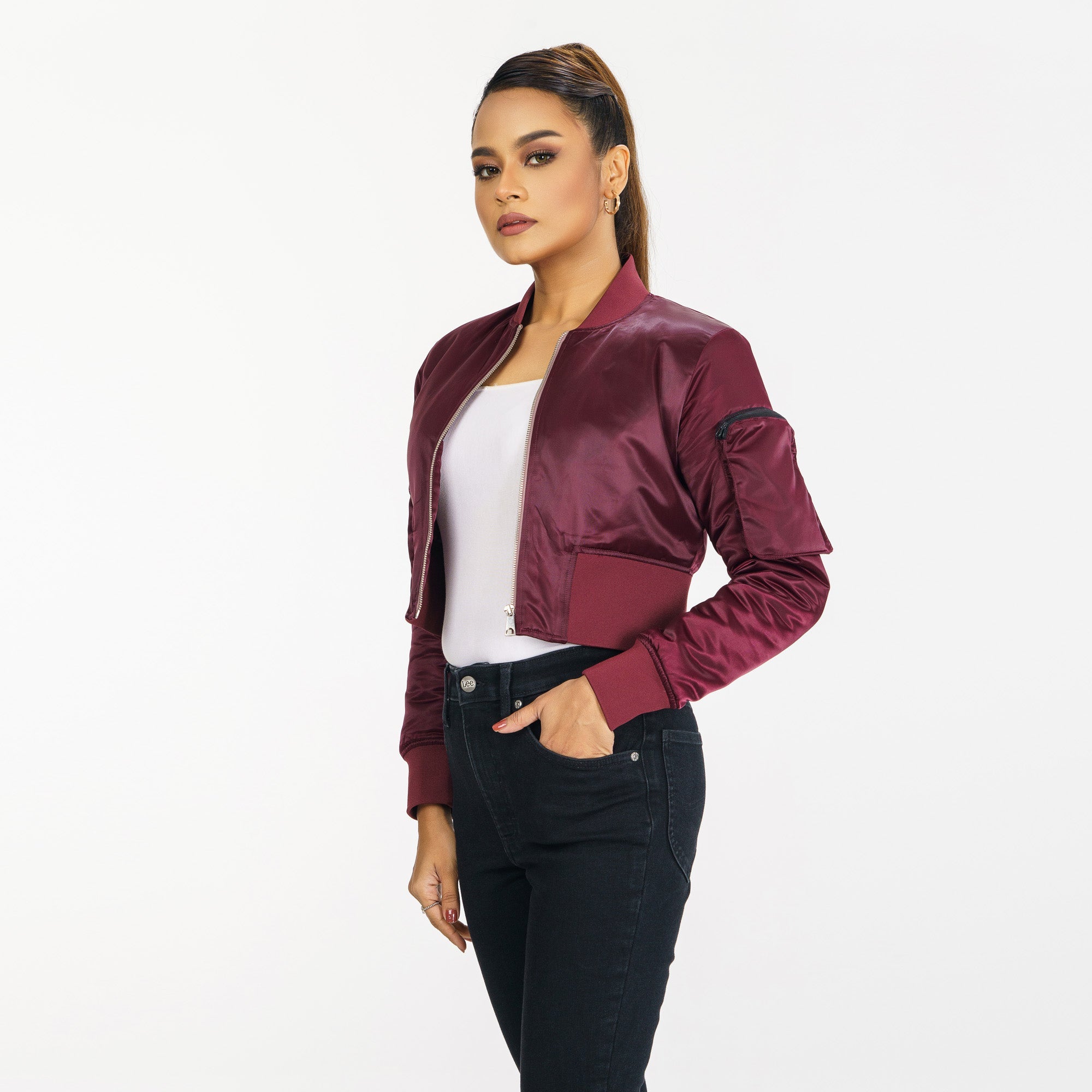Womens Cropped Port Royale Bomber Jacket – Twelve USA