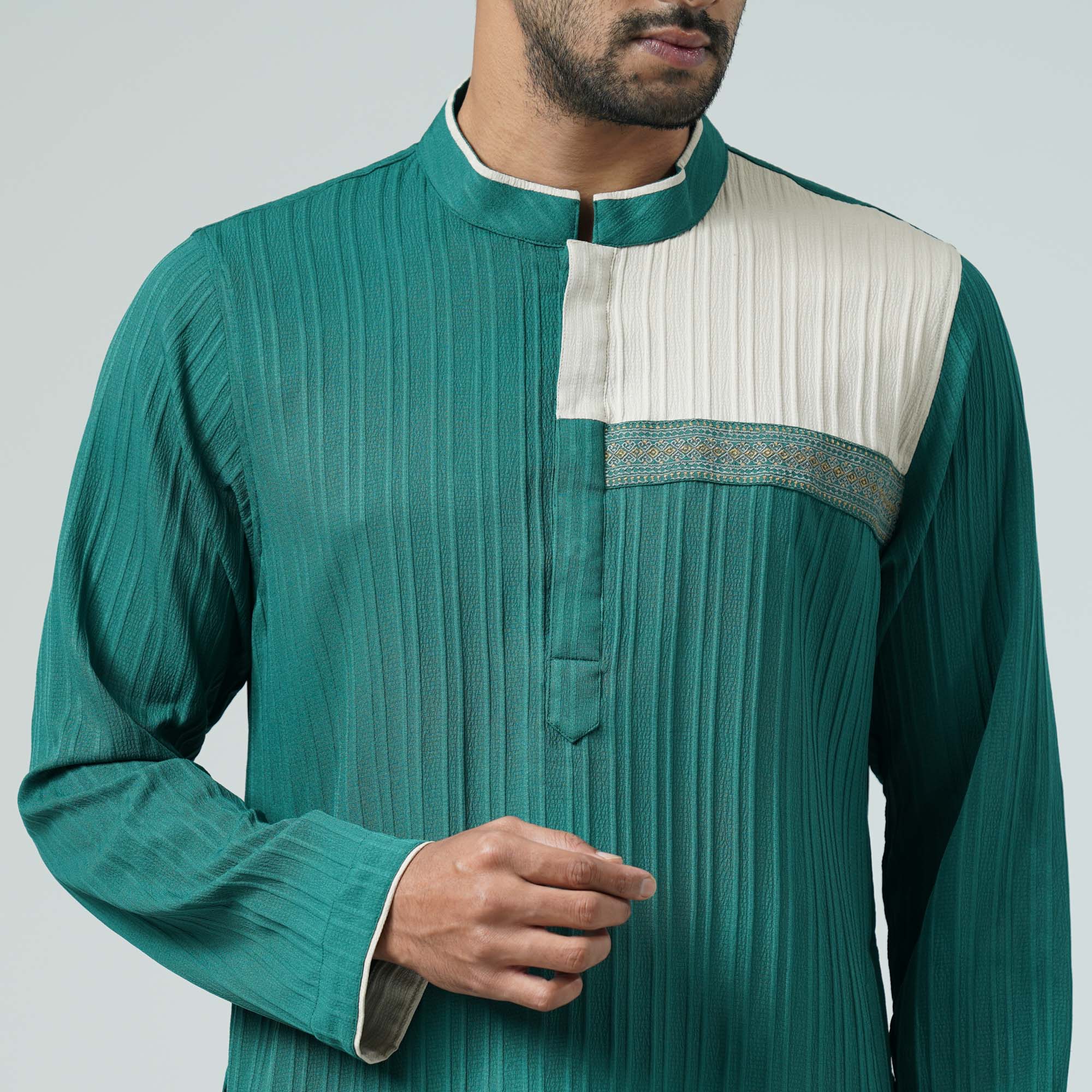 Mens Bottle Green Embroidered Panjabi – Twelve USA